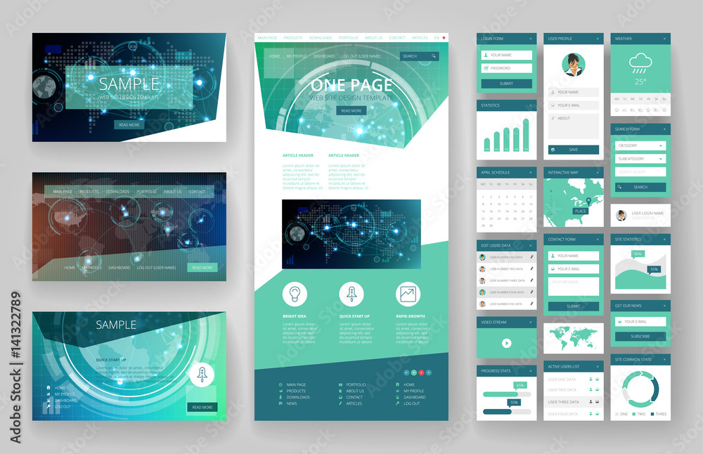 Website design template and interface elements Stock Vector | Adobe Stock