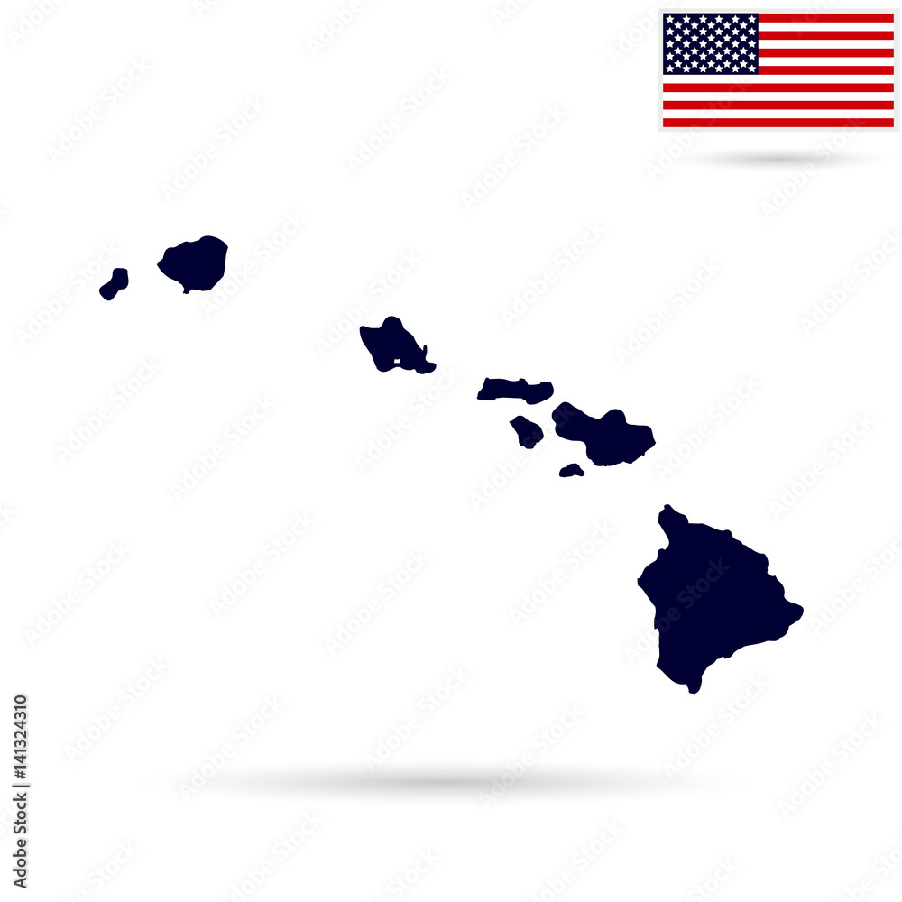 Map of the U.S. state Hawaii on a white background. American flag Stock ...