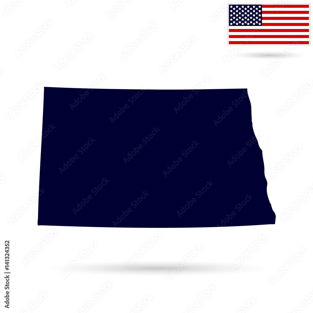 Map of the U.S. state North Dakota on a white background. American flag ...