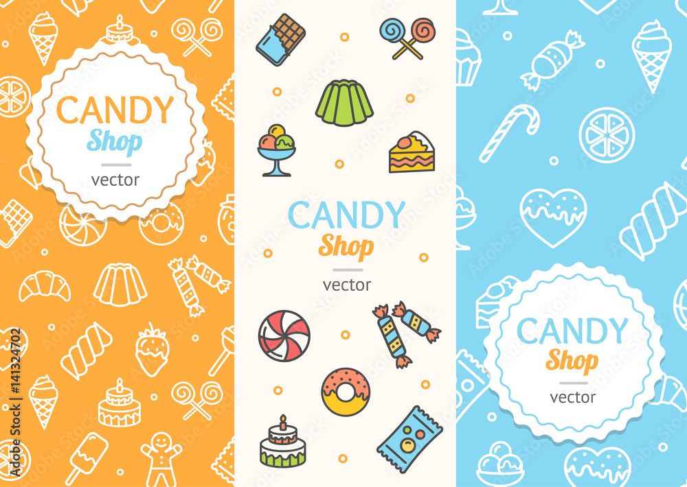 Sweets and Bakery Candy Banner Flyer Vertical Set. Vector Stock Vector ...