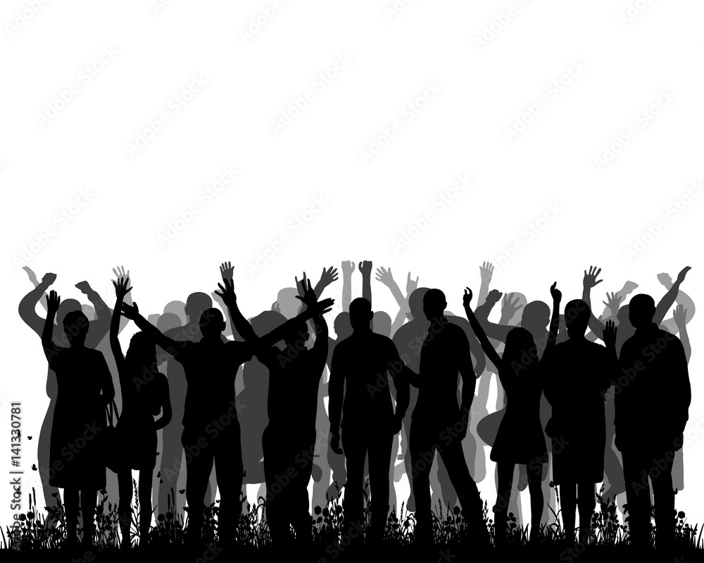 silhouette people are happy dancing, isolated, crowd of silhouettes ...