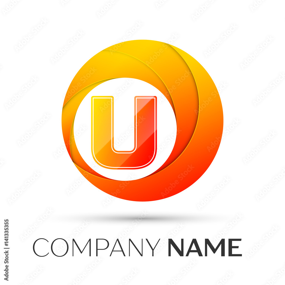 Letter U vector logo symbol in the colorful circle on grey background ...