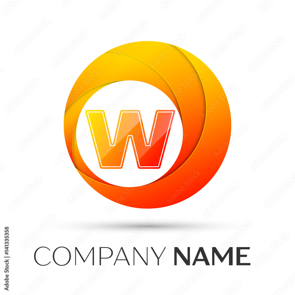 Letter W vector logo symbol in the colorful circle on grey background ...