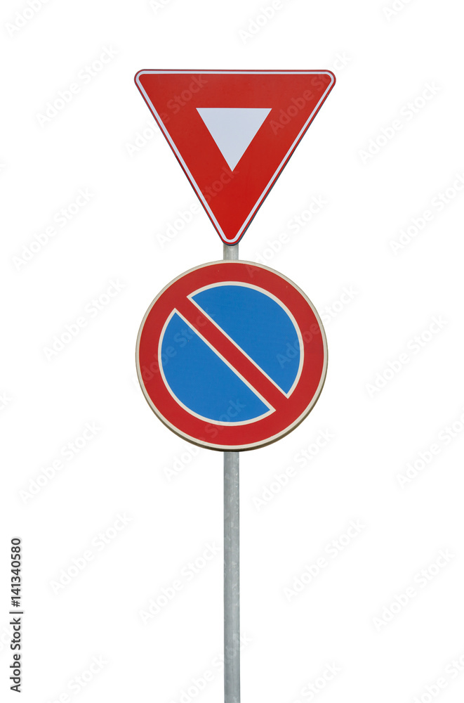 Road sign for a red triangle and no parking isolated on white Stock ...