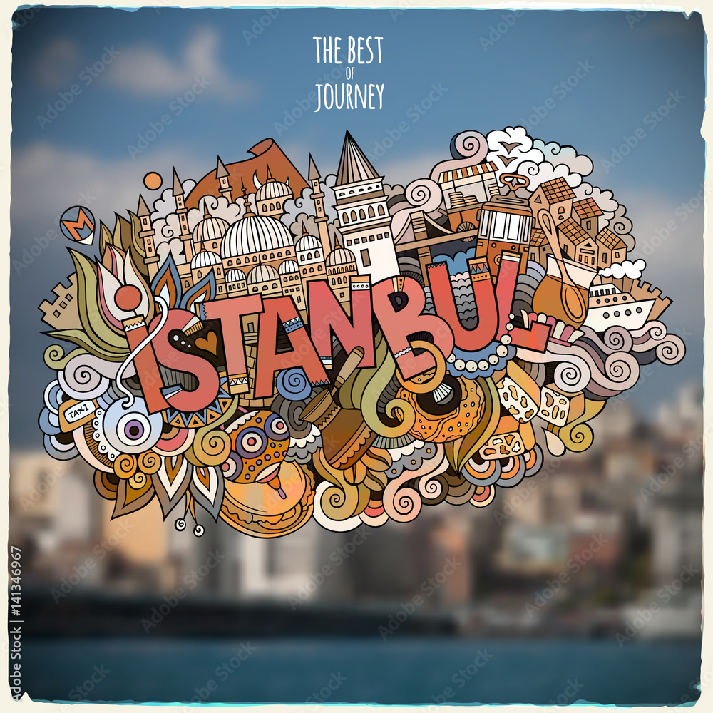 Istanbul hand lettering and doodles elements and symbols emblem Stock ...