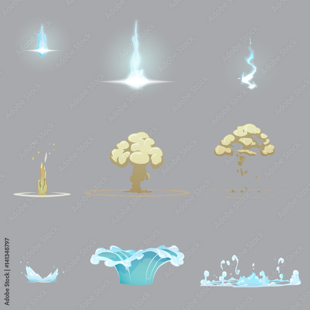 Lightning strike, water splash and ground explosion Stock Vector ...