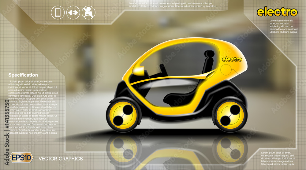 Realistic 3d Electric car infographic concept. Digital Vector Electric ...