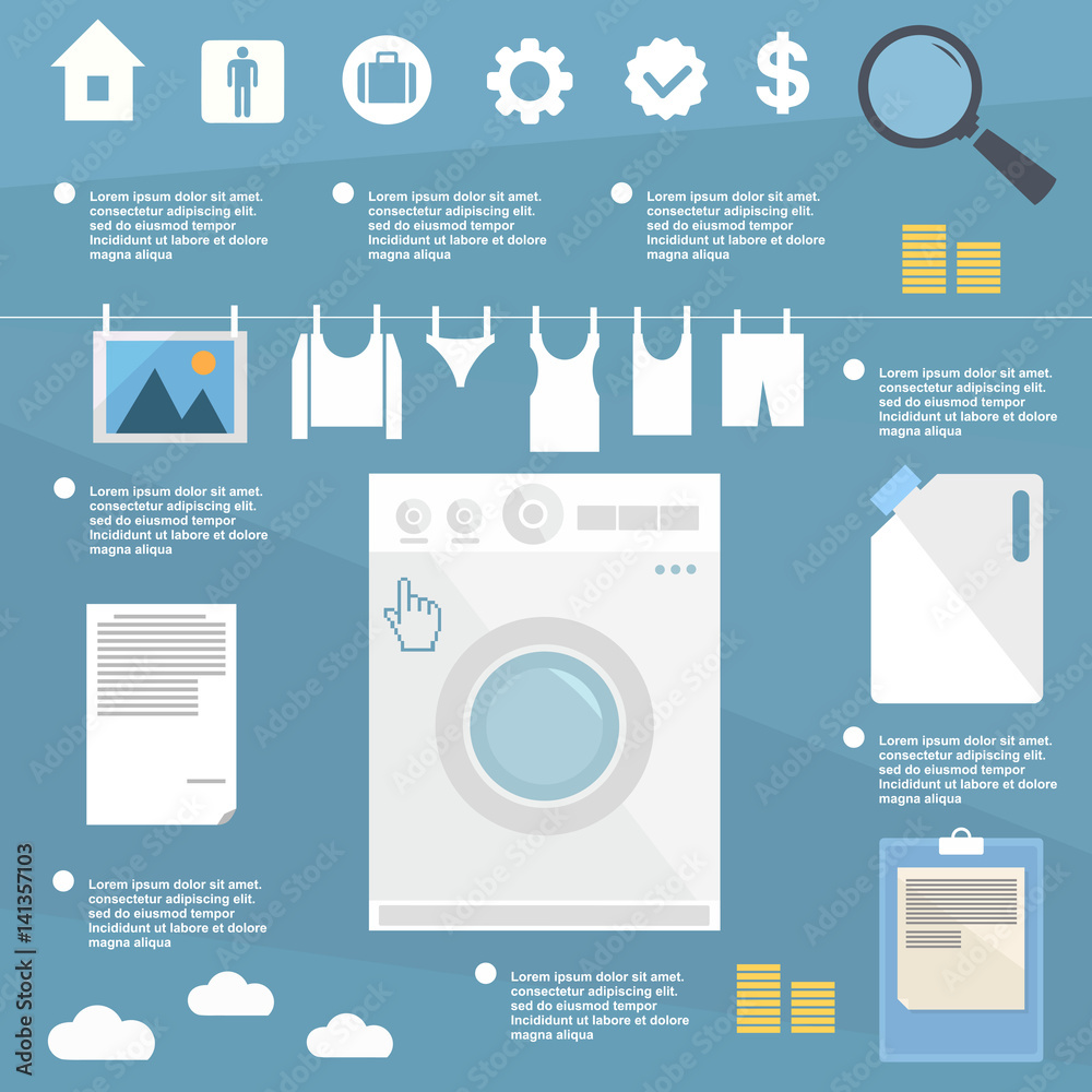 Illustrations cliparts washing infographic elements on flat design ...