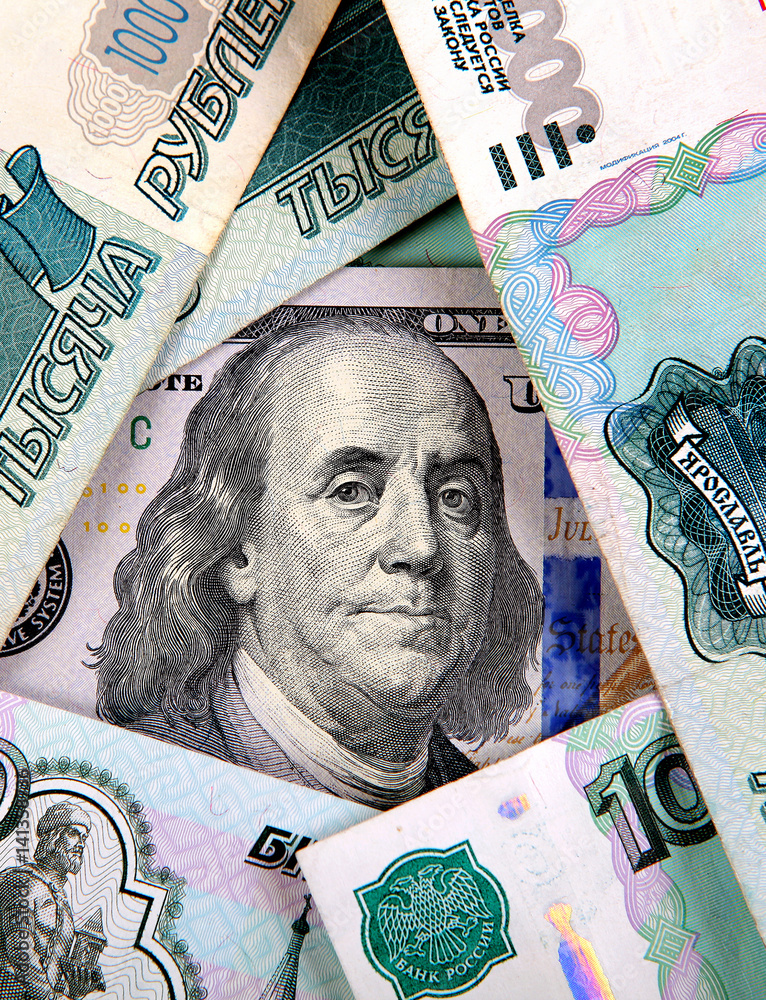 Russian Currency and Dollars Stock Photo | Adobe Stock