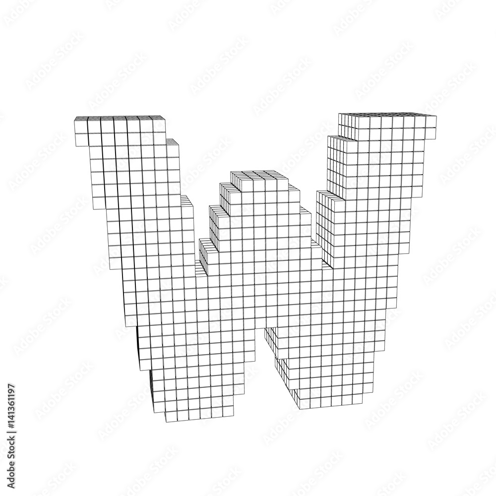 3d pixelated capital letter W. Vector outline illustration. Stock ...