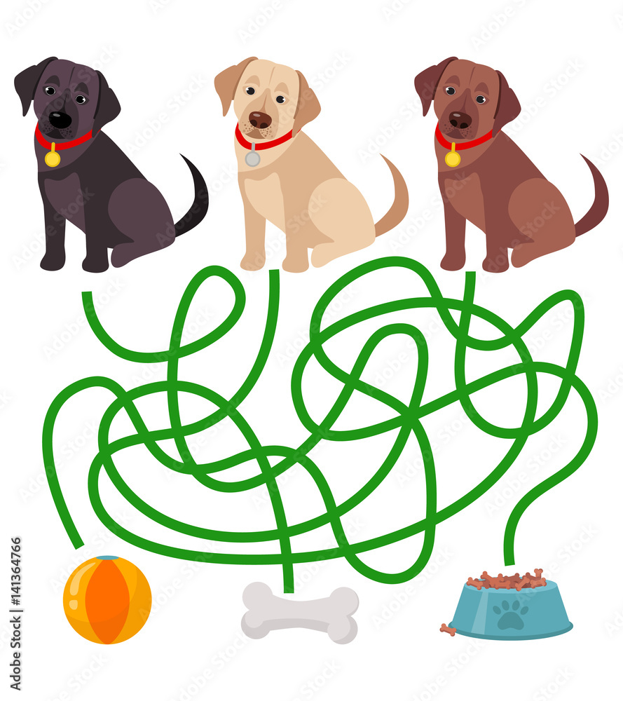 Cute dog educational maze game. Vector illustration of maze(labyrinth ...