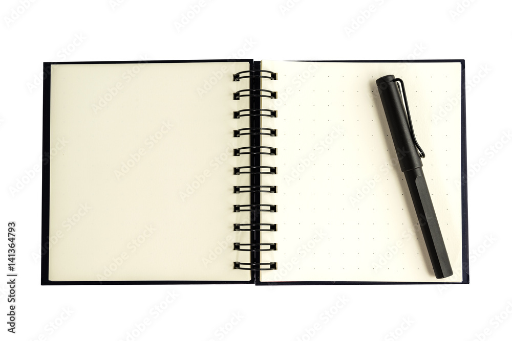 Black pen and blank notebook isolated on white background Stock Photo ...