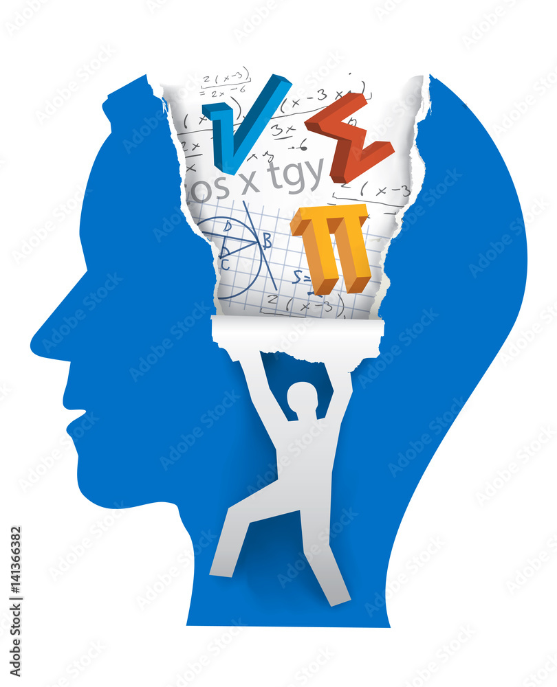 Mathematics education concept. Human silhouette ripping paper male head ...