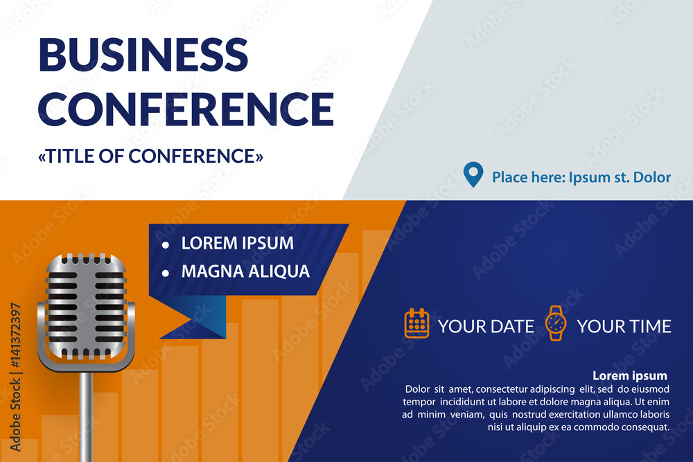 Business conference invitation concept. Retro micrpophone. Colorful ...