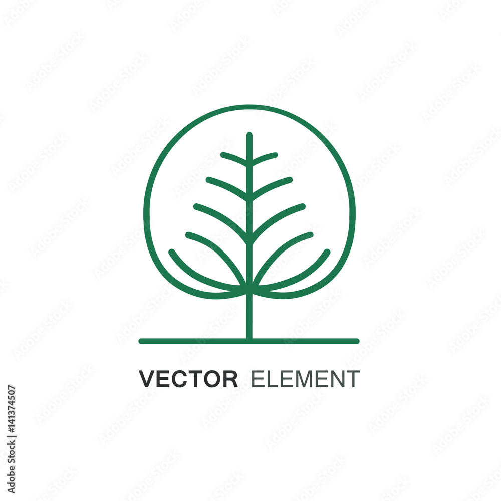 Line style vector logo with tree - farming and ecology concept on white ...