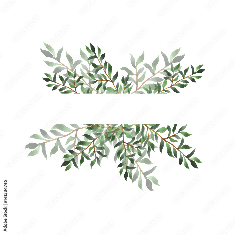 Abstract green leaf border on white background. Design for wedding ...