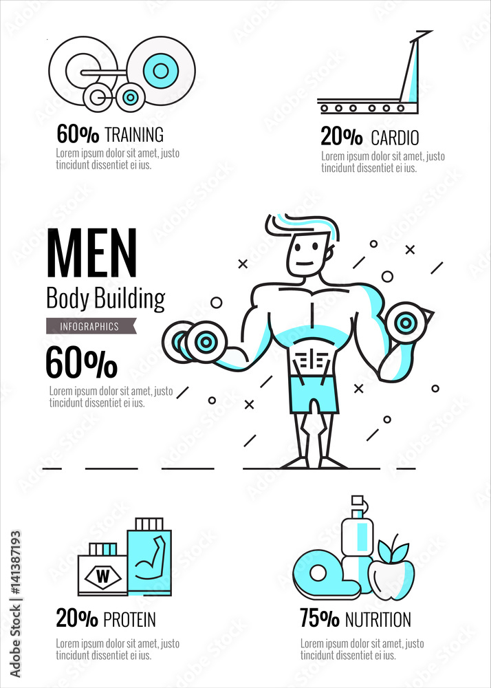 Men's Bodybuilding infographics. flat line infographic design. vector ...