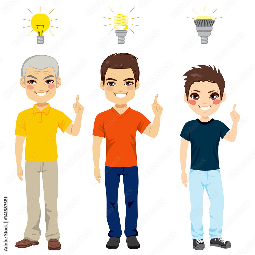 Concept illustration of three generation family members with different ...
