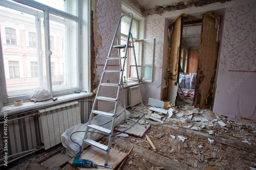View of room of the apartment during under renovation, remodeling and ...