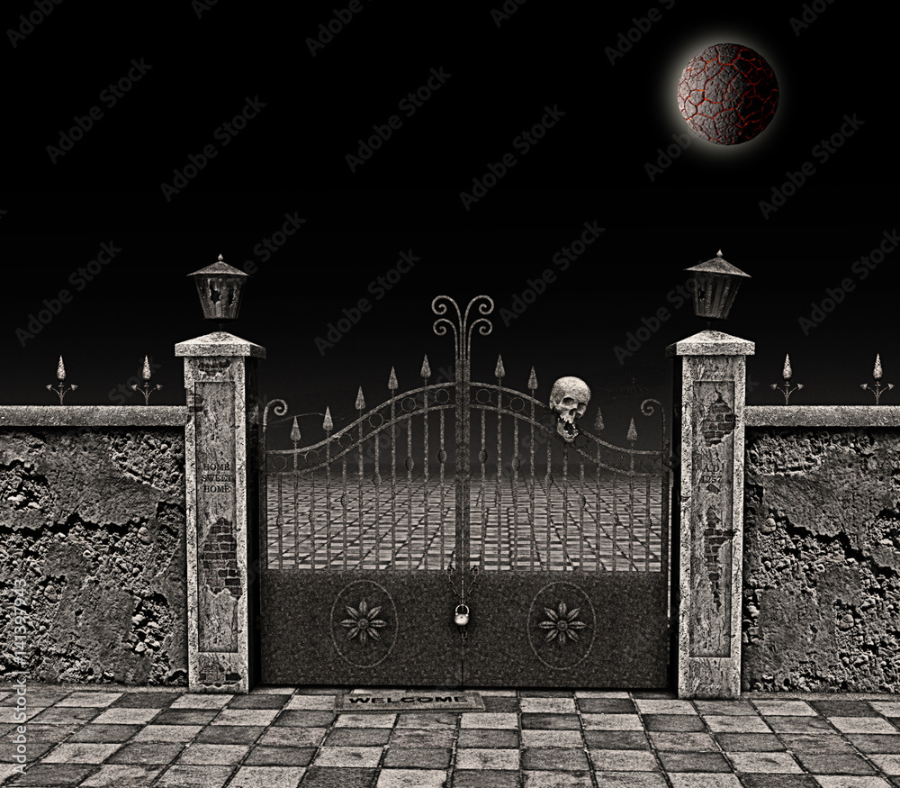 3D rendering, a warm and spooky welcome under a doomed moon ...