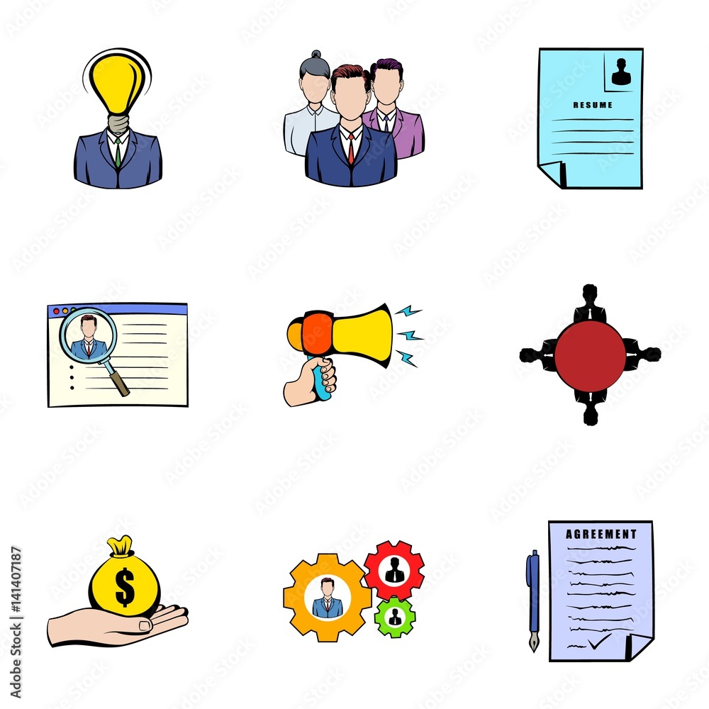 Interview icons set, cartoon style Stock Vector | Adobe Stock