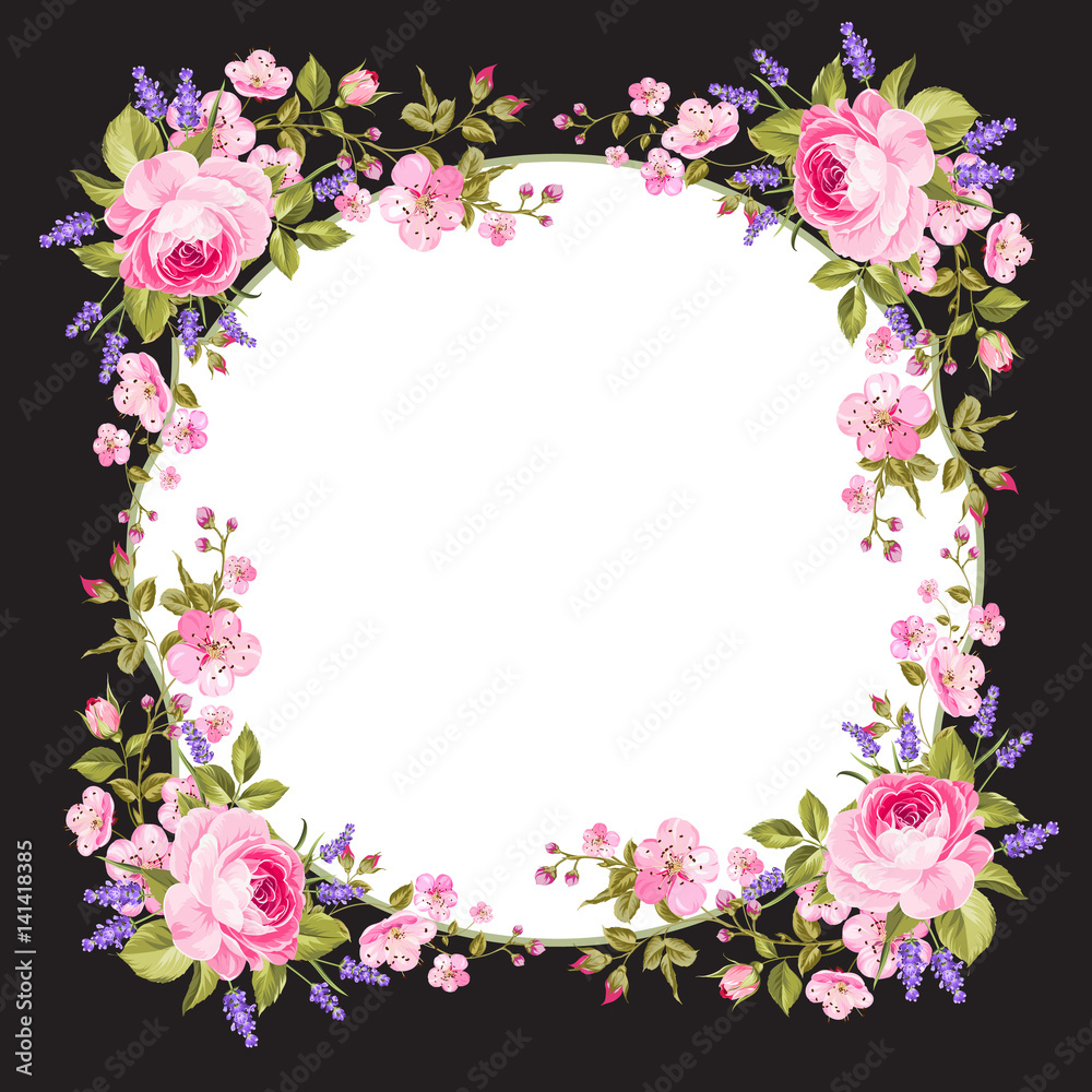 Botanical decorative border with text place isolated over white ...