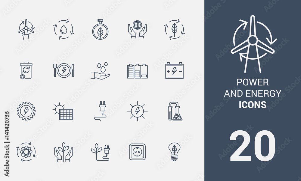 Icons Set of Power And Energy. Symbol of Intelligent Thin Line Image ...