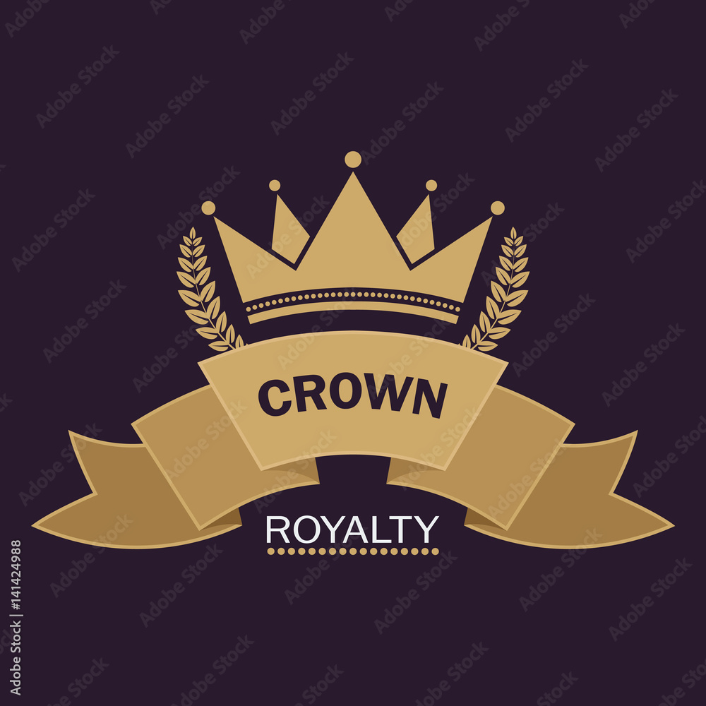Golden crown vector. Line art logo design. Vintage royal symbol of ...