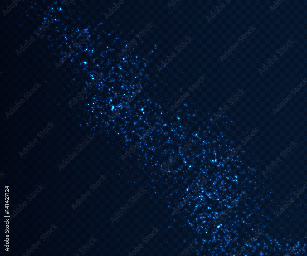 Light sparkling effects on dark transparent background. Shiny blue ...