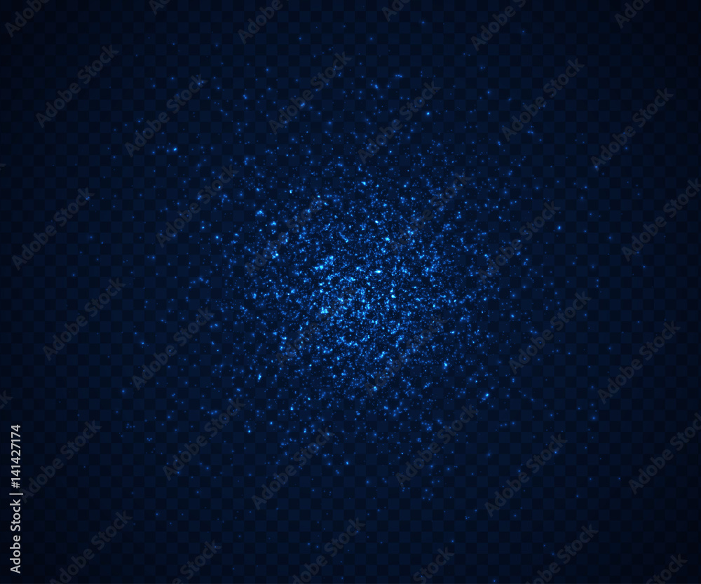 Light sparkling effects on dark transparent background. Shiny blue ...