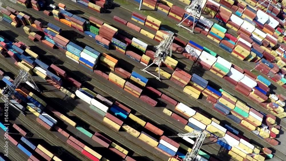Aerial bird view of container terminal intermodal container is ...