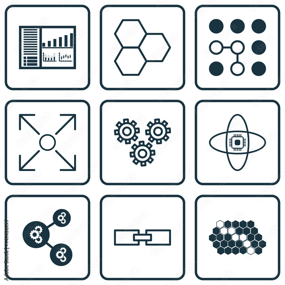 Set Of 9 Artificial Intelligence Icons. Includes Controlling Board, Branching Program, Atomic ...