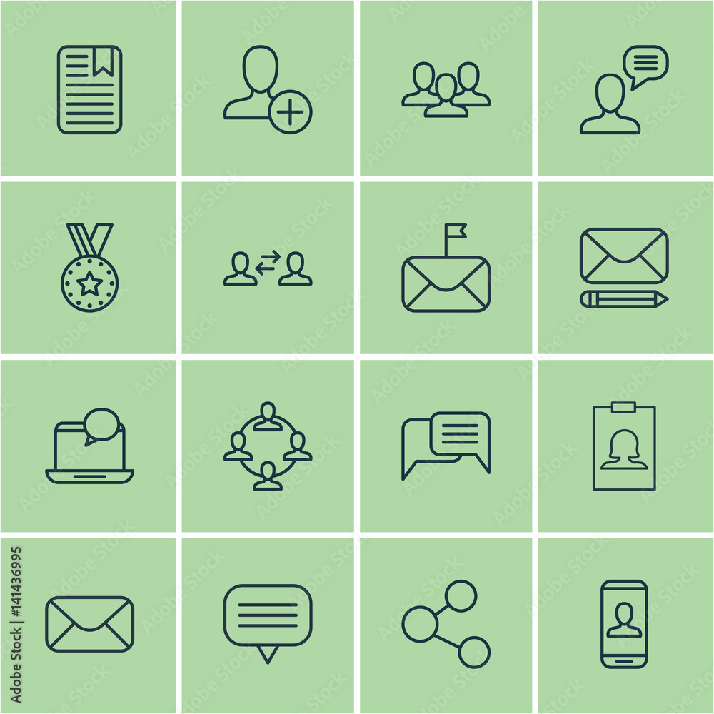 Set Of 16 Social Network Icons. Includes Talking Person, Message ...
