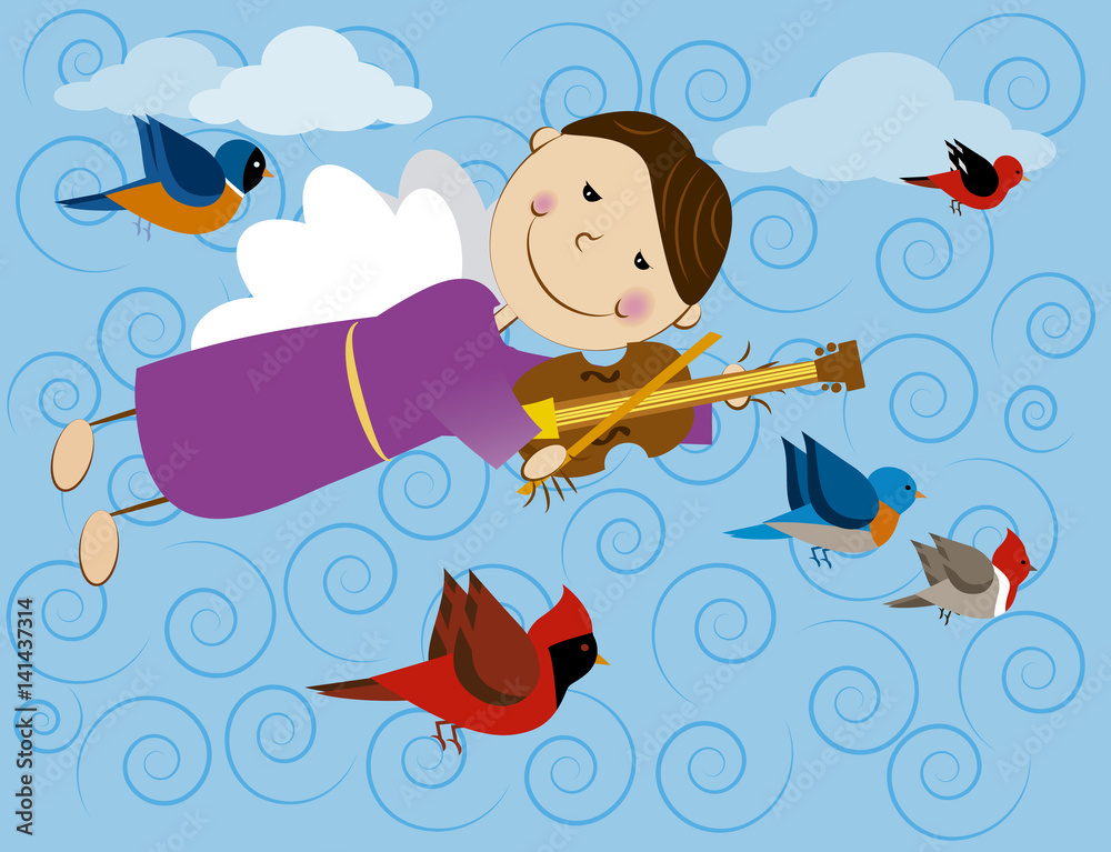 angel with birds Stock Vector | Adobe Stock