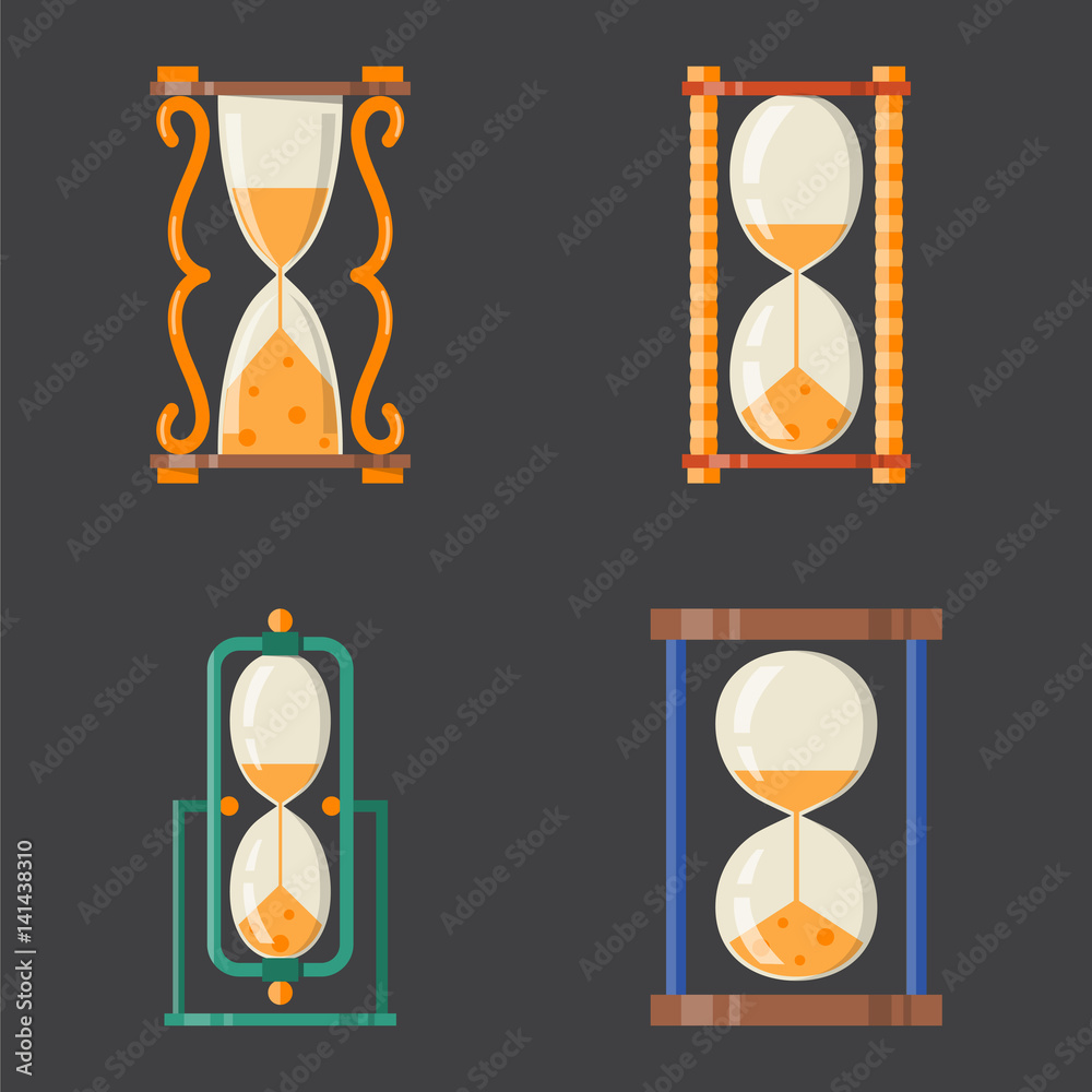 Sandglass icon time flat design history second old object and sand ...