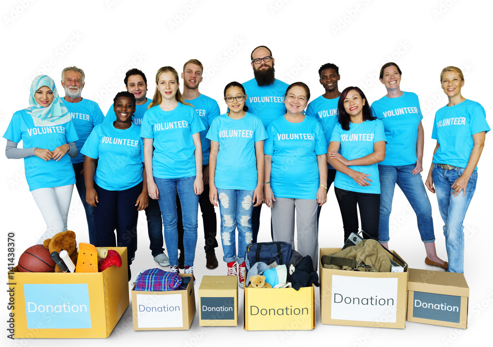 Diversity group of people with donation box with donation project Stock ...