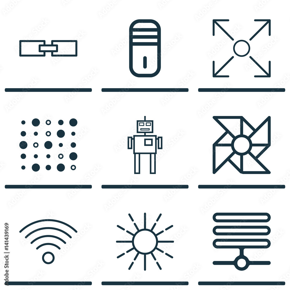 Set Of 9 Artificial Intelligence Icons. Includes Wireless ...