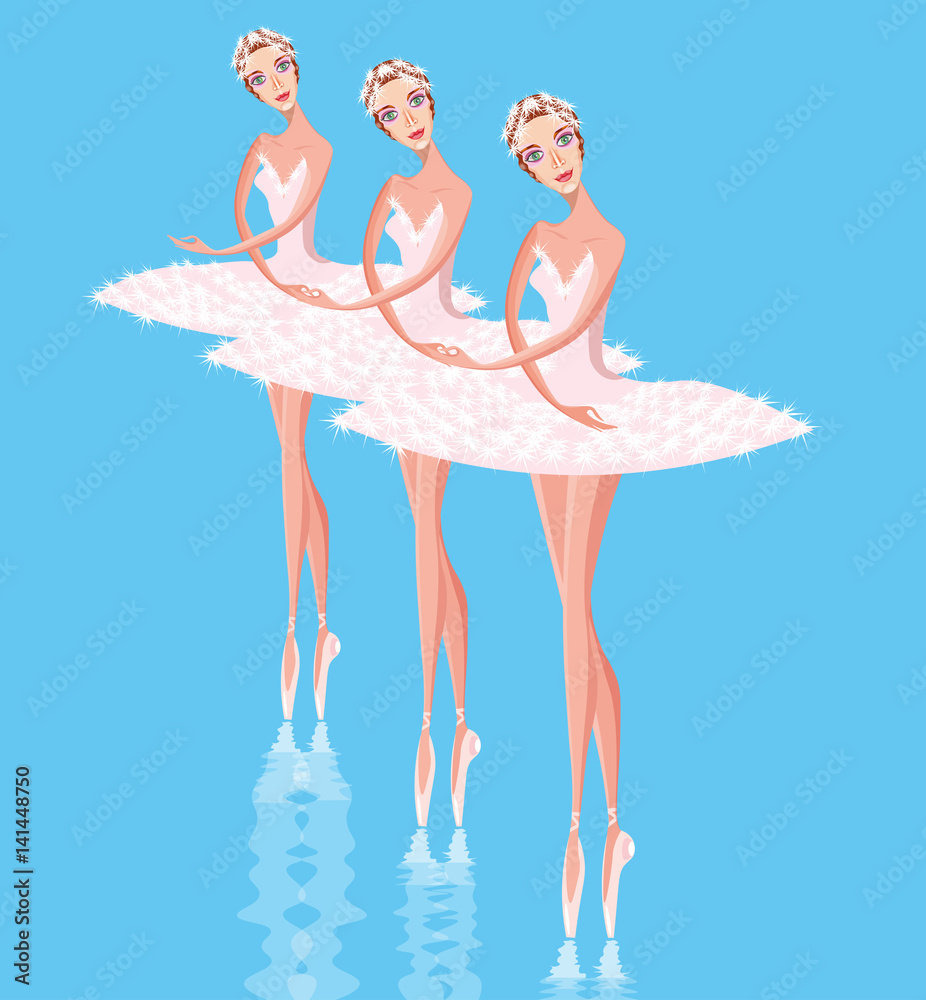 vector illustration with beautiful ballerinas dancing classic ballet ...