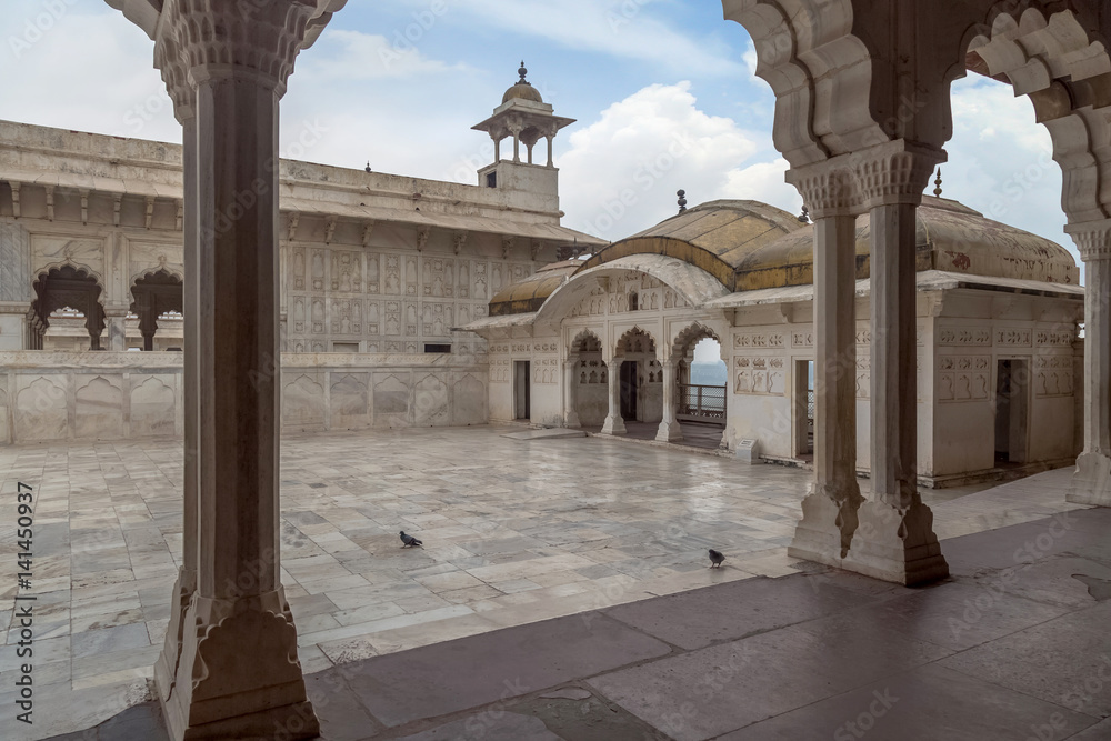 Royal palace with white marble architecture and carvings of Roshanara ...