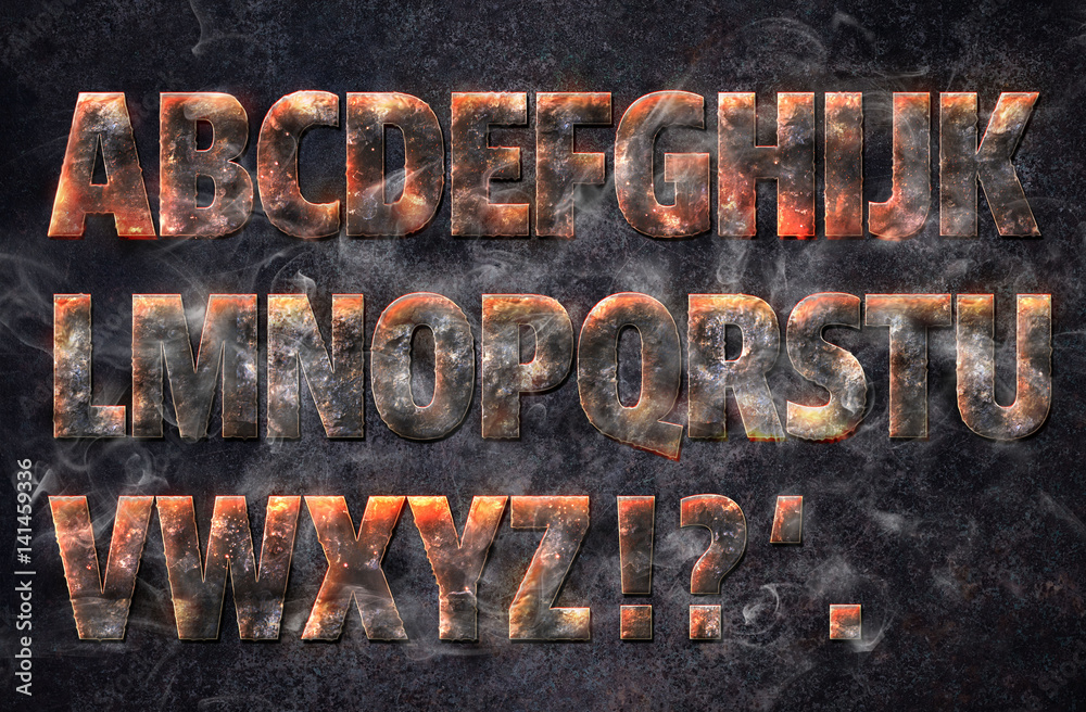 Poster Magma Hot Text Strong Rock Alphabet Effect Font – Wall Art ...