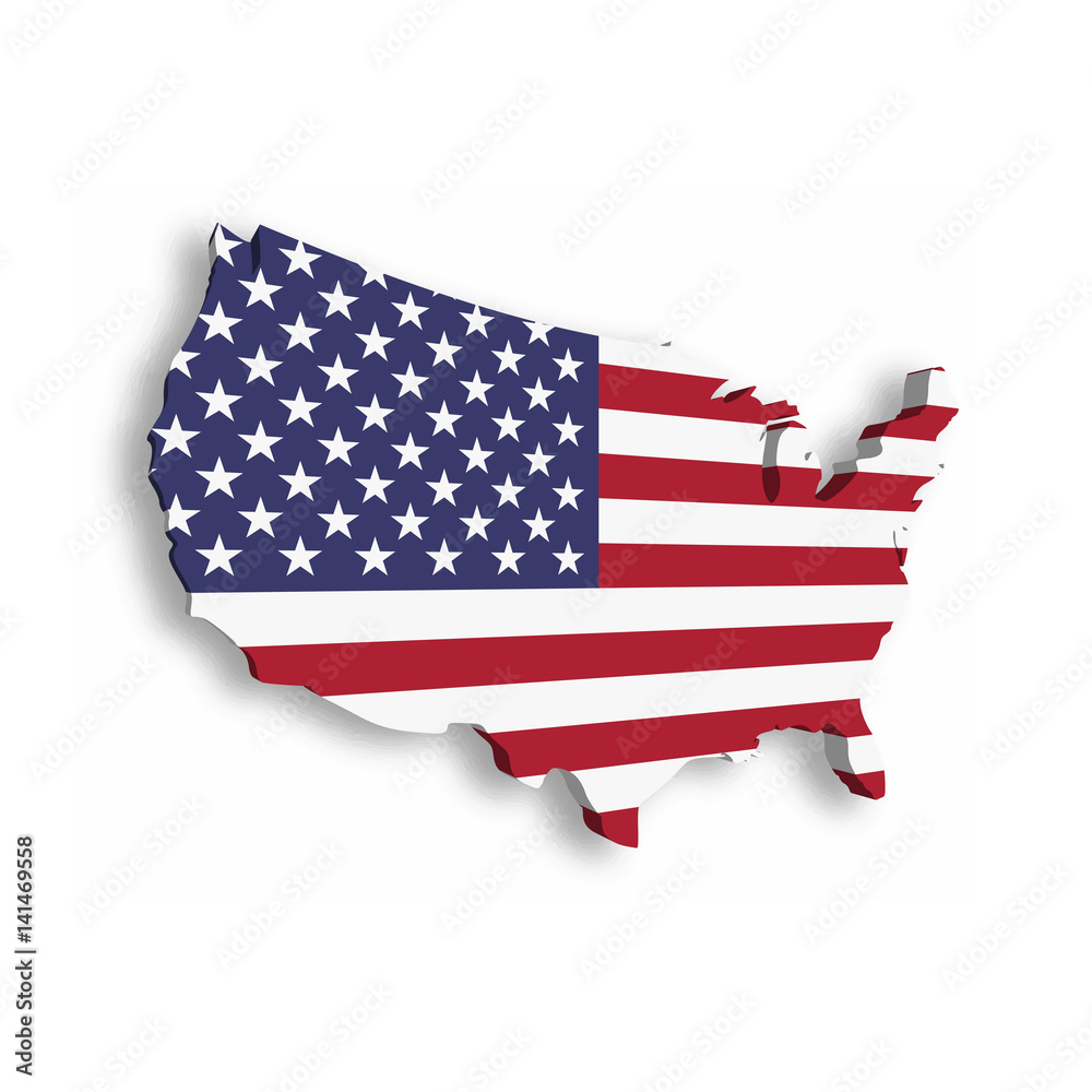 3D map of USA, aka United States of America, in a shape of US map ...