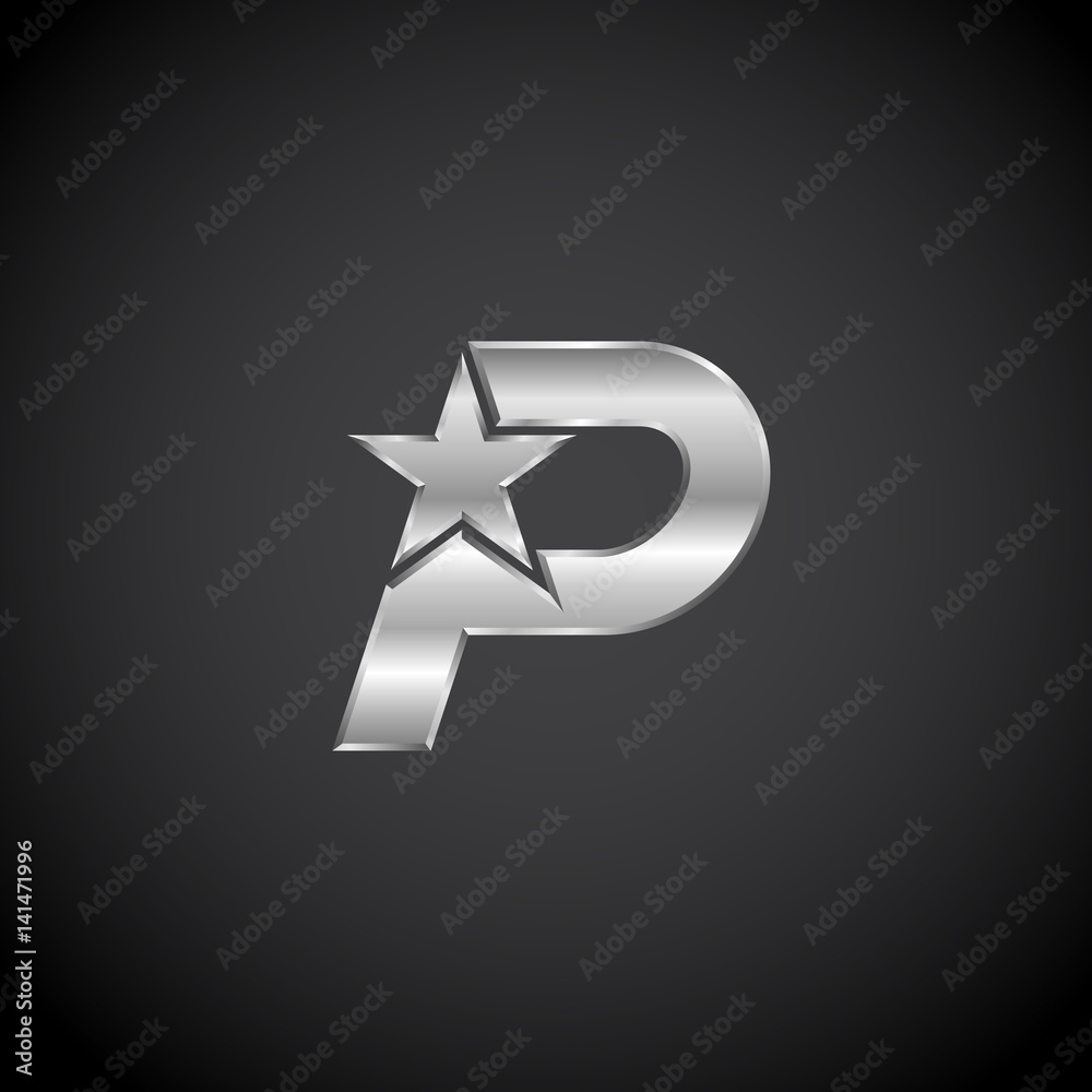Letter P Star with metallic texture,3d Glossy, metal texture, Silver ...