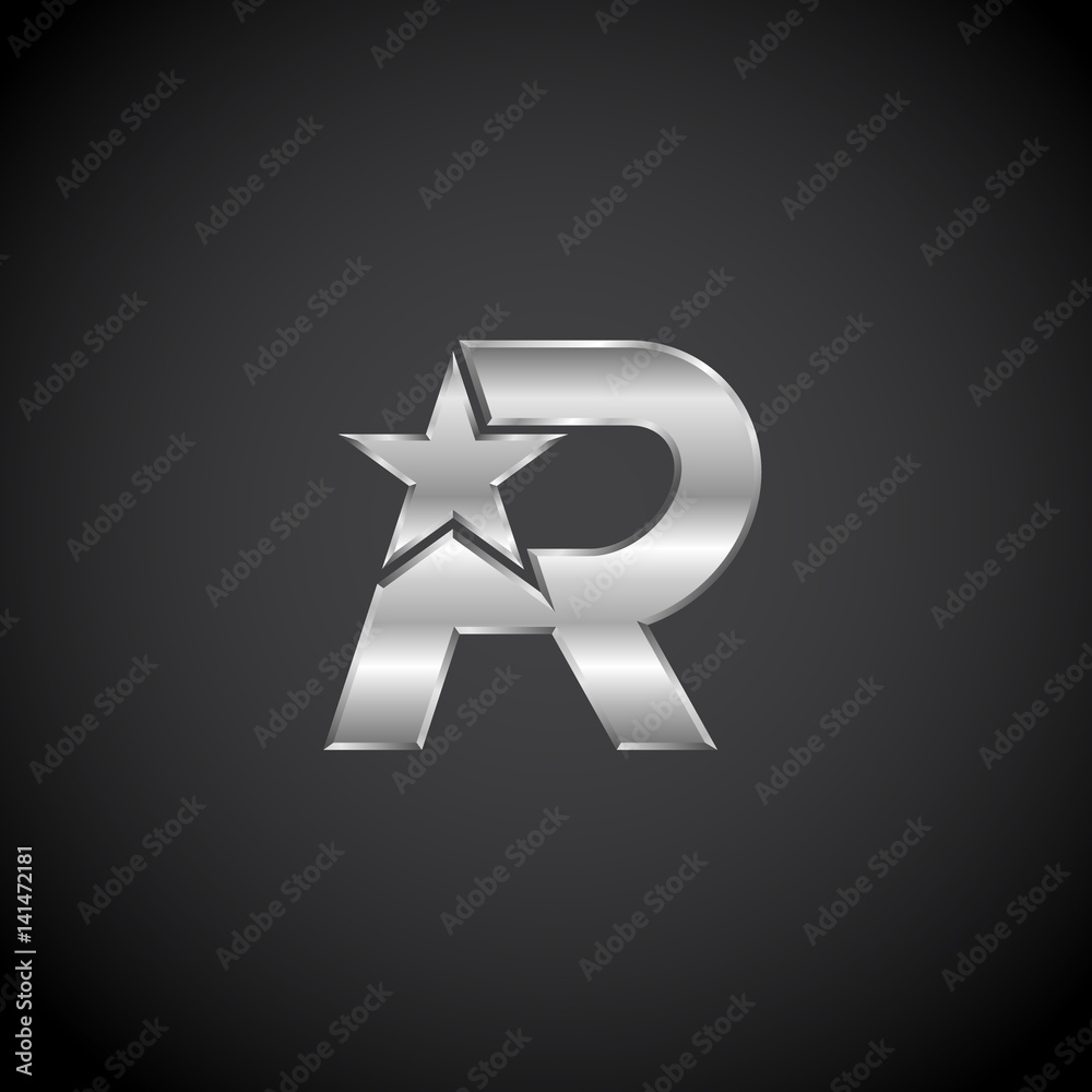 Letter R Star with metallic texture,3d Glossy, metal texture, Silver ...