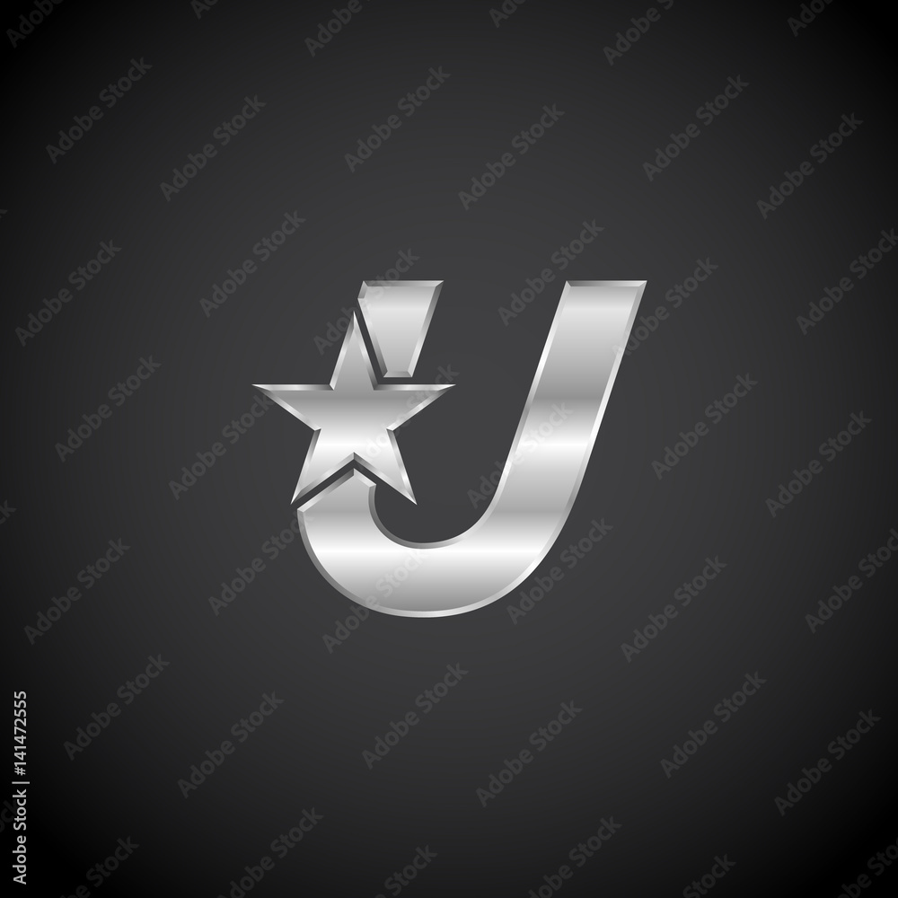 Letter U Star with metallic texture,3d Glossy, metal texture, Silver ...