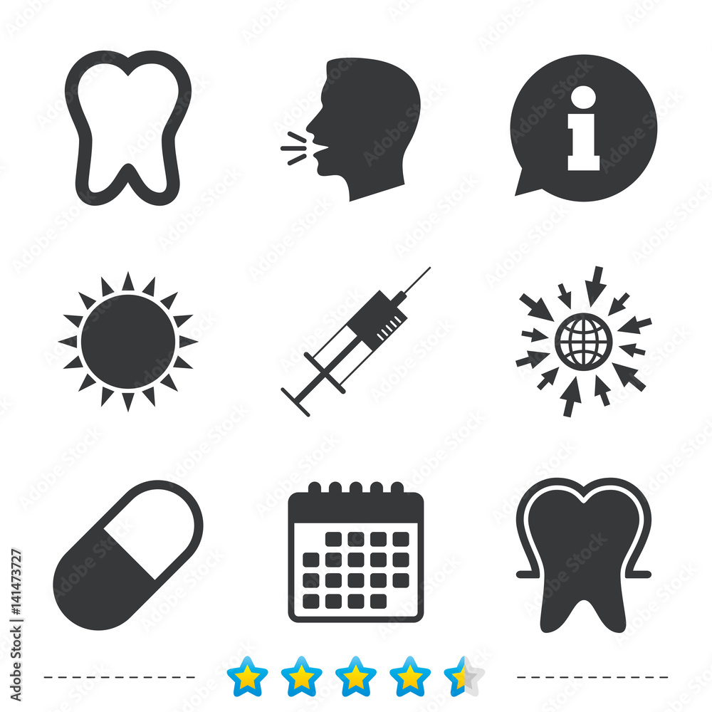 Tooth enamel icons. Medical syringe and pill. Stock Vector | Adobe Stock
