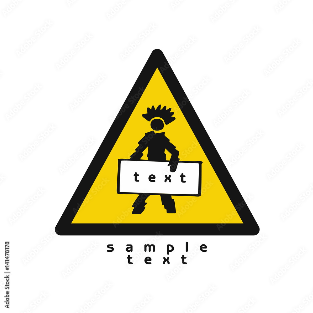 Yellow triangle on white background, the image of a man with a sign ...