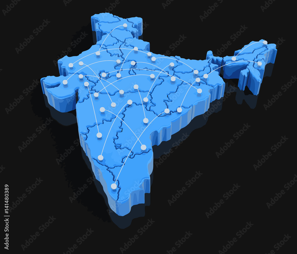 Map of India with flight paths. Image with clipping path. Stock Vector ...