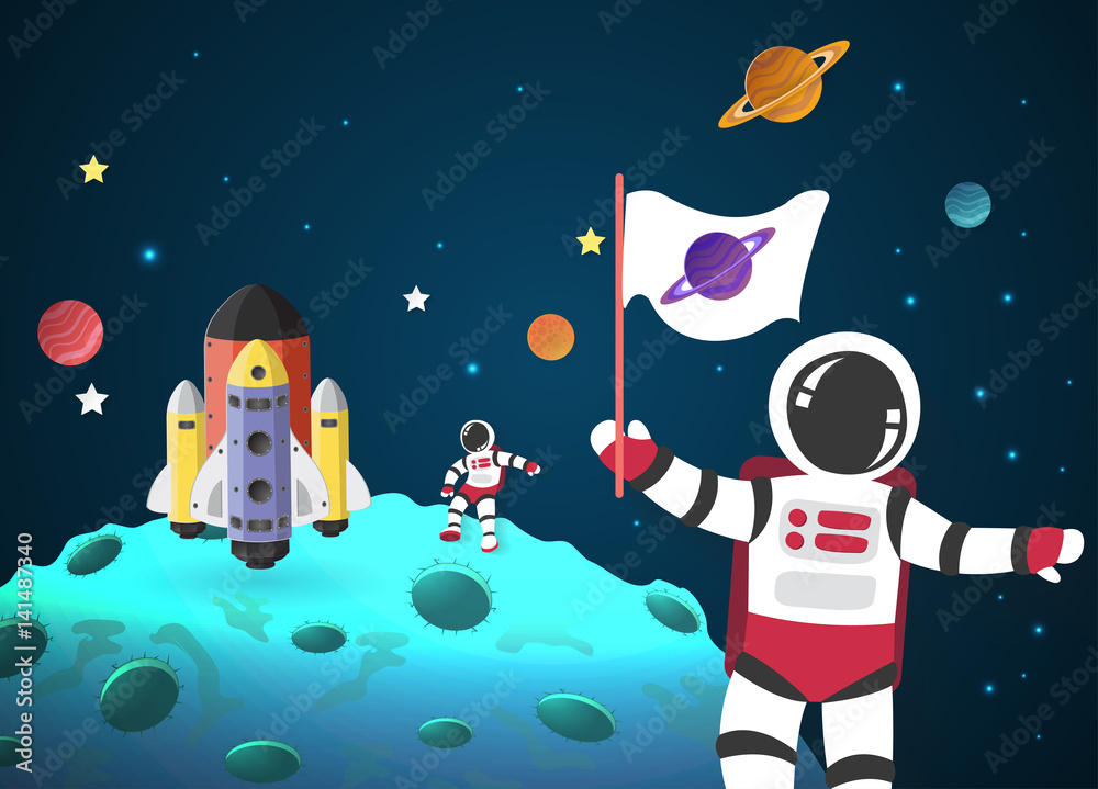 Astronaut cartoon on the moon with a spaceship in space,vector Stock ...