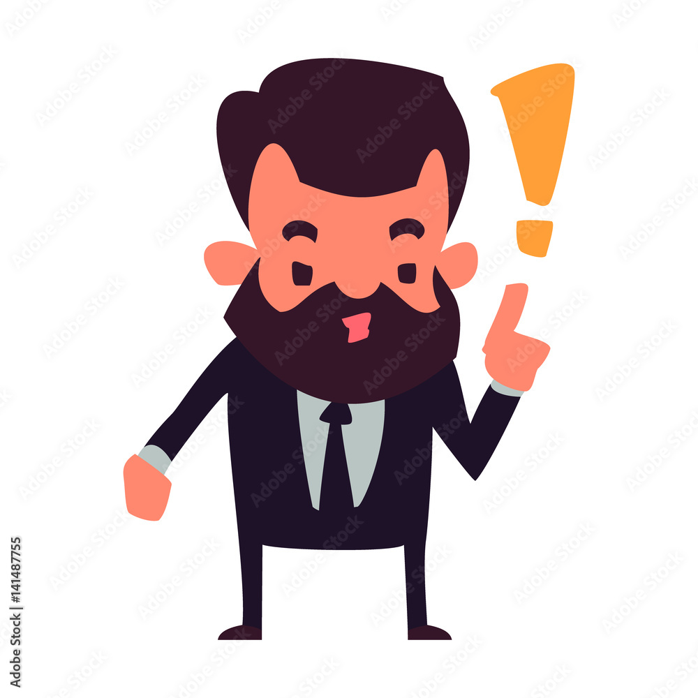 Bearded man with business suit.Warning gesture.Vector illustration in ...