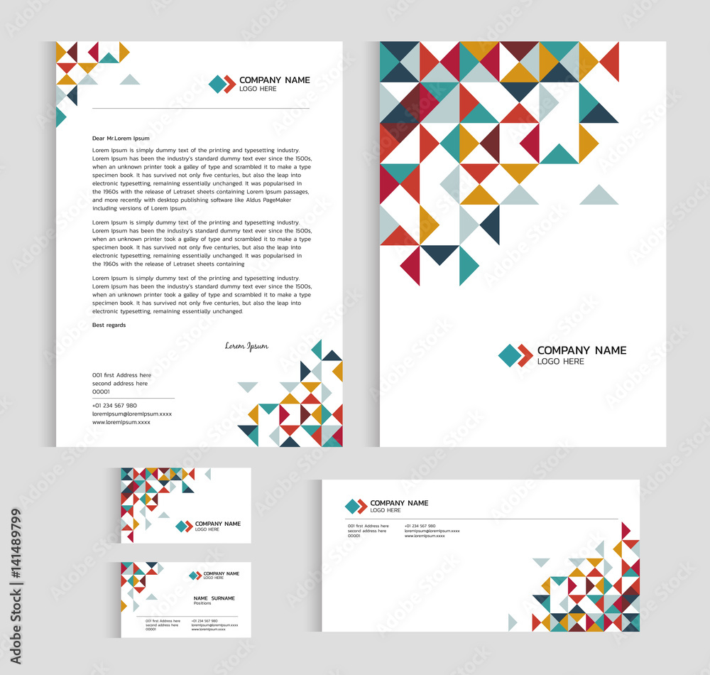 Layout template size A4 cover, page business card and letter - low poly ...